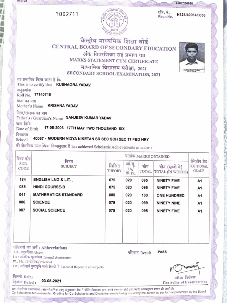 10th Class Certificate and Marksheet | PDF | Schools | Educational Stages