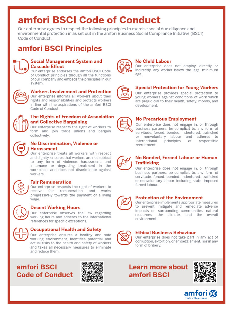 amfori BSCI Code of Conduct Overview | PDF | Occupational Safety And ...