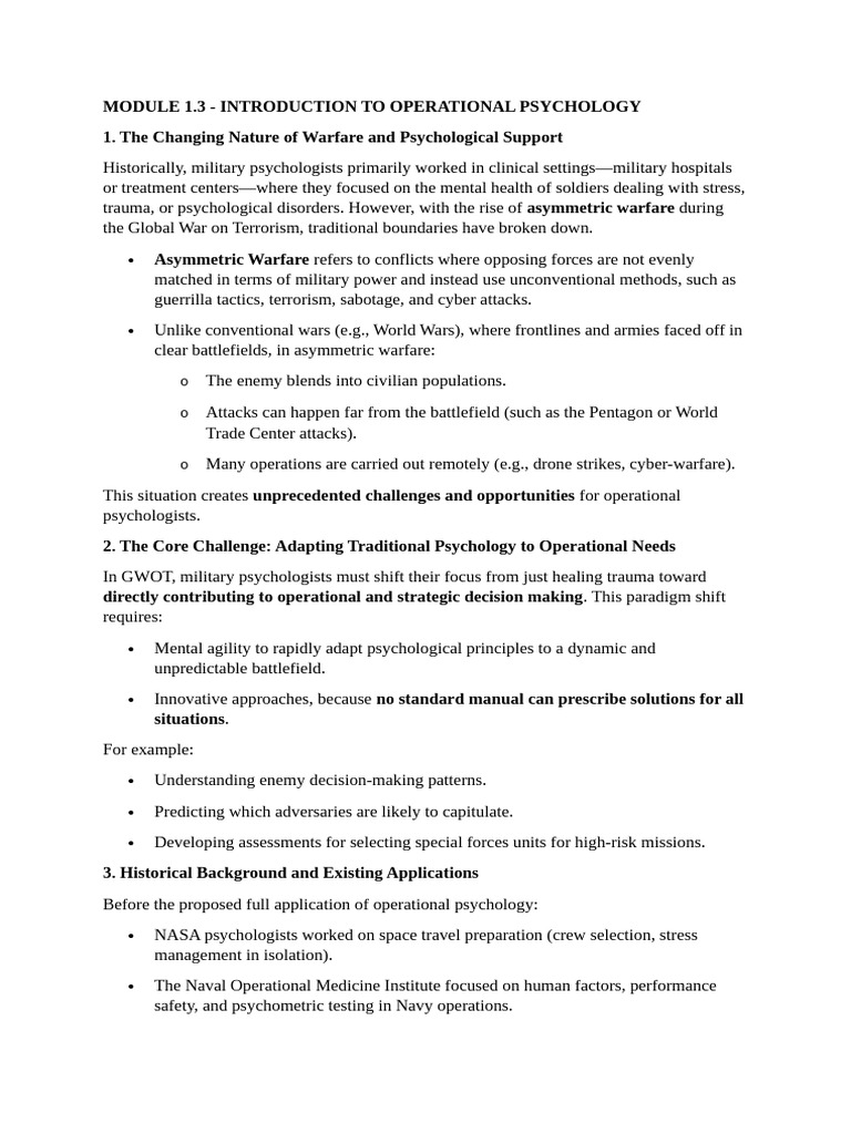 Operational Psychology in Modern Warfare | PDF | Psychology ...