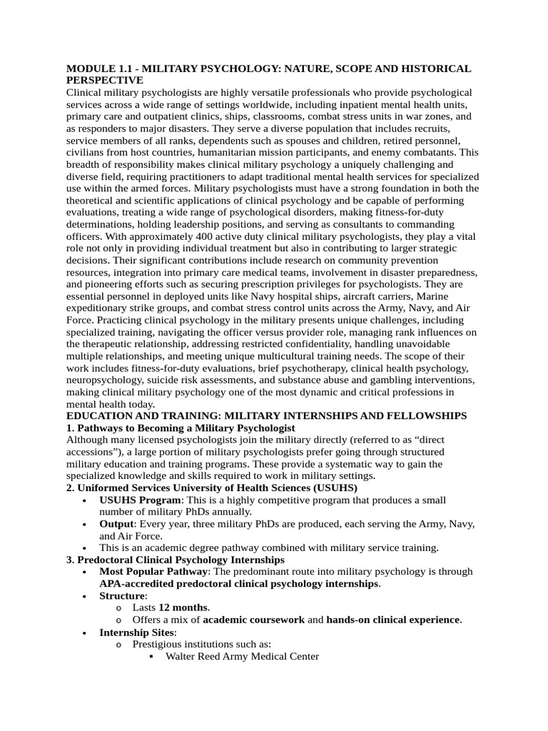 Overview of Military Psychology Roles | PDF | Psychotherapy | Psychology