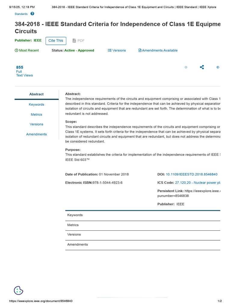 IEEE 384-2018: Class 1E Equipment Standards | PDF | Computing