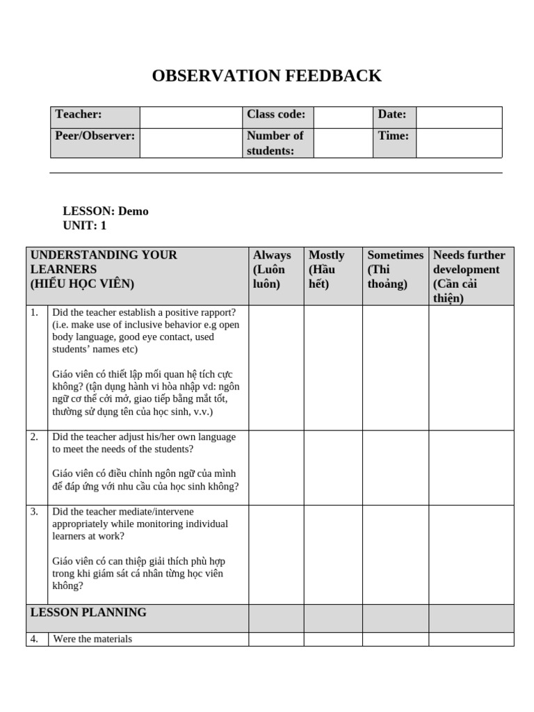 Observation Feedback Talk Class | PDF