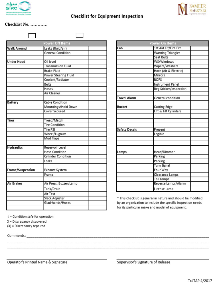 Wheel Loader Inspection Checklist | PDF | Rear Wheel Drive Vehicles ...