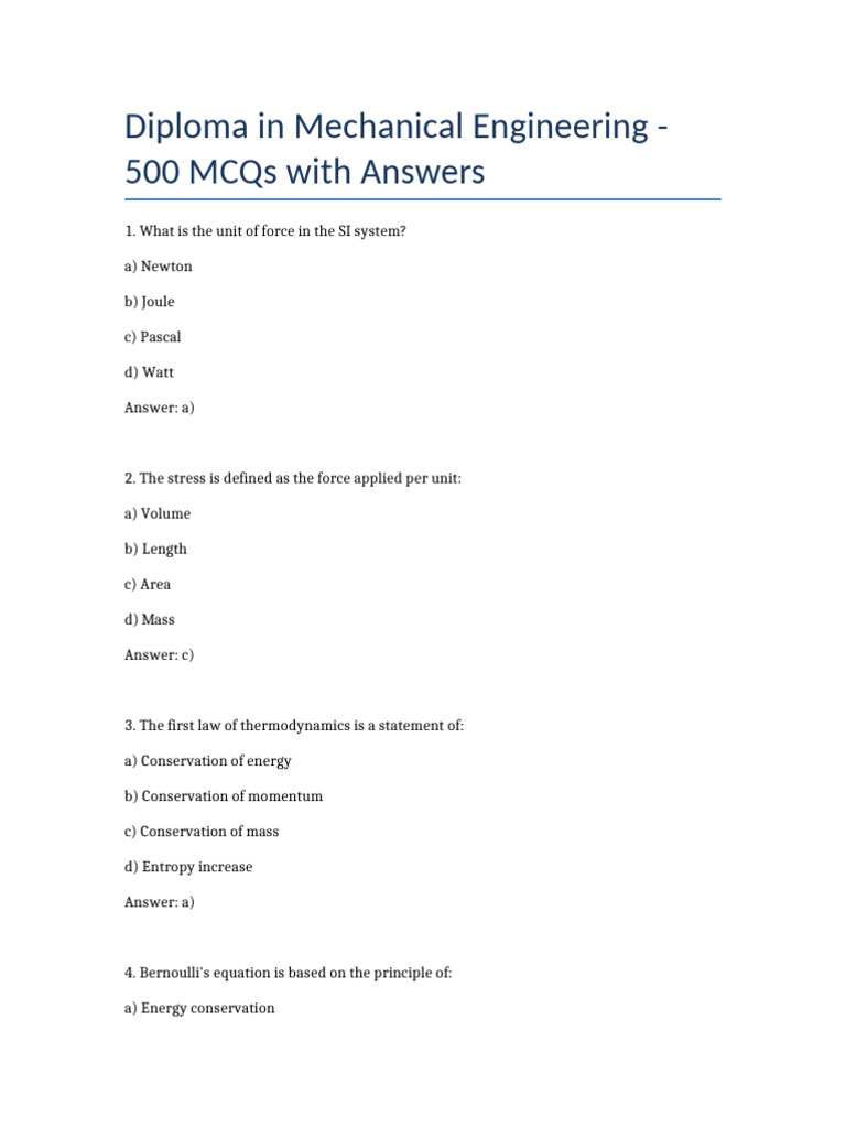 500 Mechanical Engineering MCQs with Answers | PDF | Elasticity ...