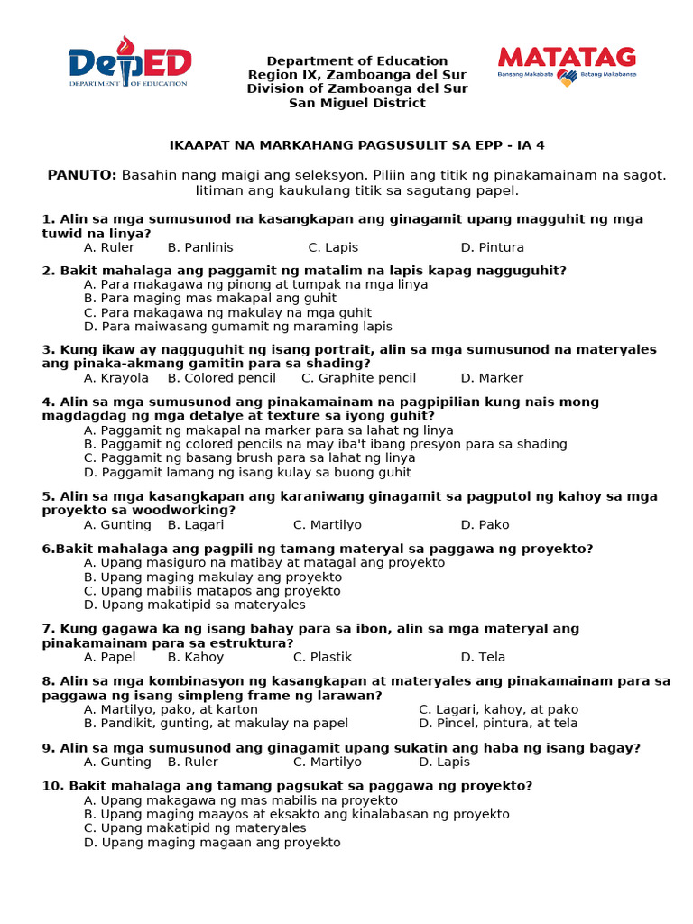PT q4 g4 Matatag Epp Ia | PDF