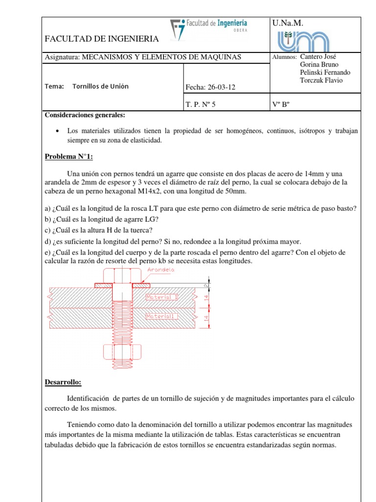 TP Nº5 Tornillos de Union 2012 | PDF | Tornillo | Rigidez