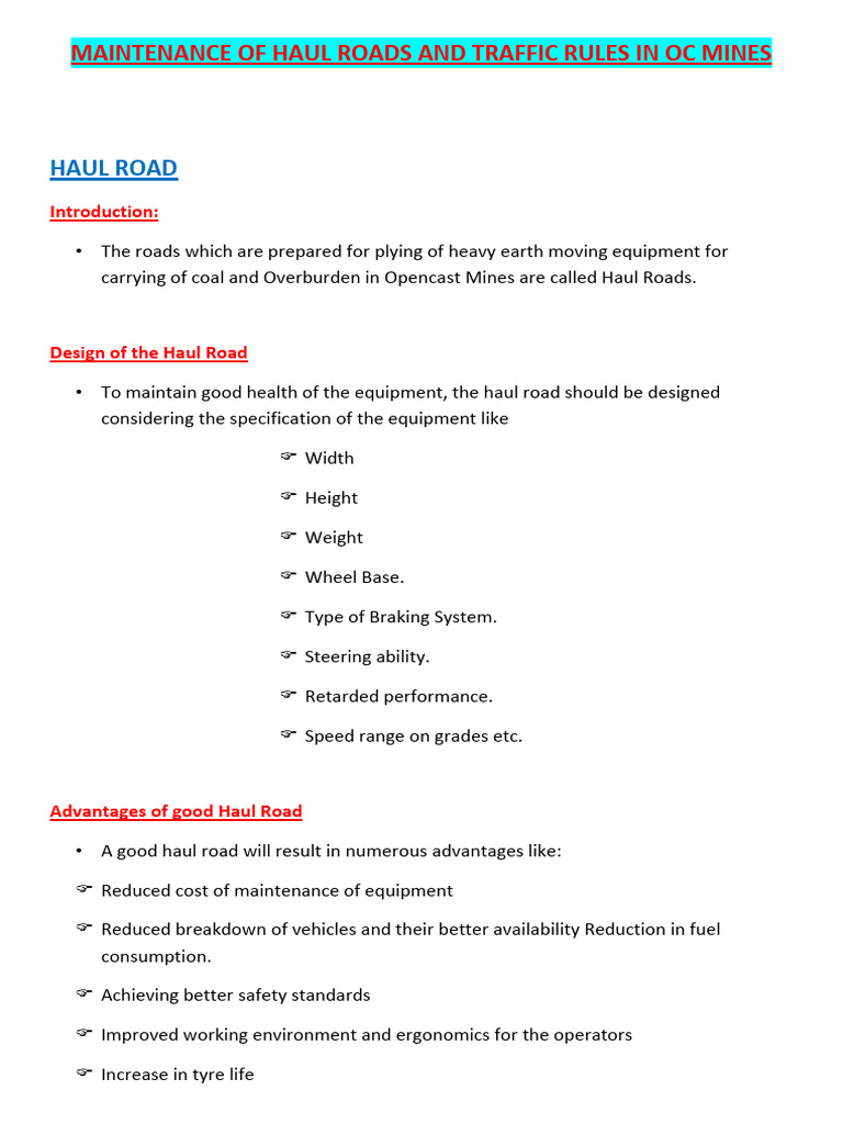Haul Road Maintenance and Traffic Rules | PDF | Road | Traffic