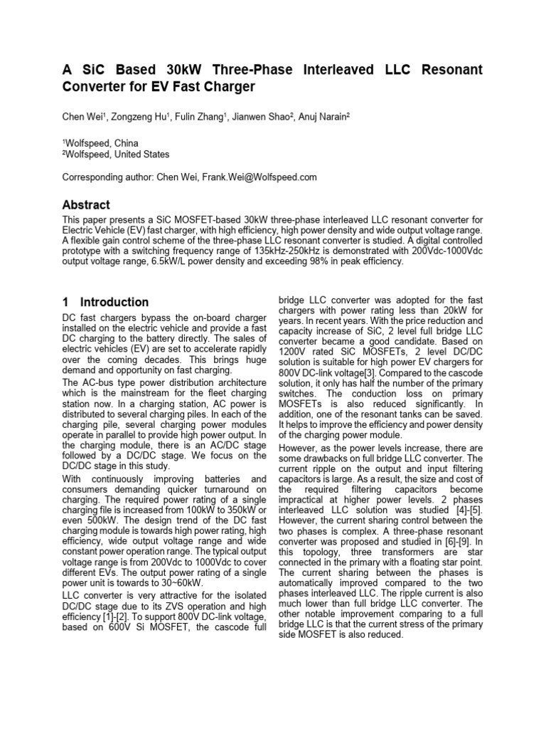 A Sic Based 30kw Three Phases Interleaved LLC Converter For Ev Fast ...