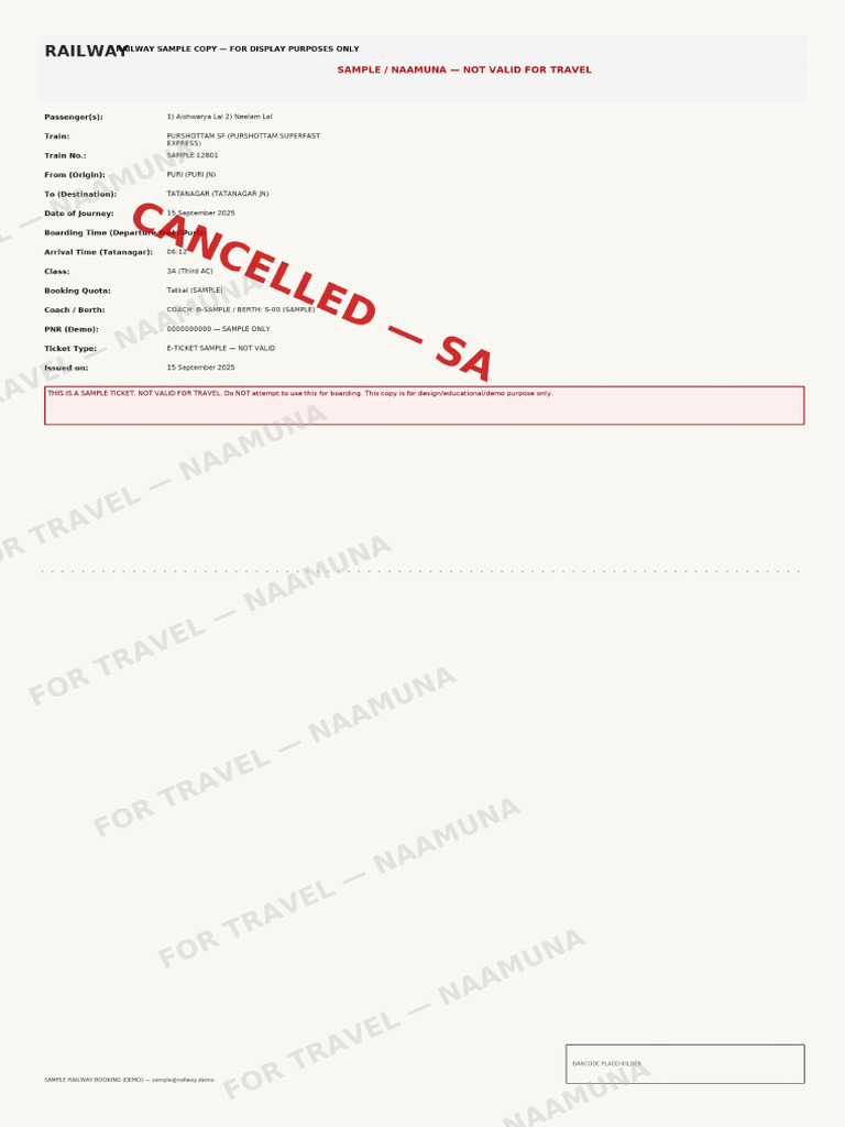 Cancelled Ticket Sample | PDF