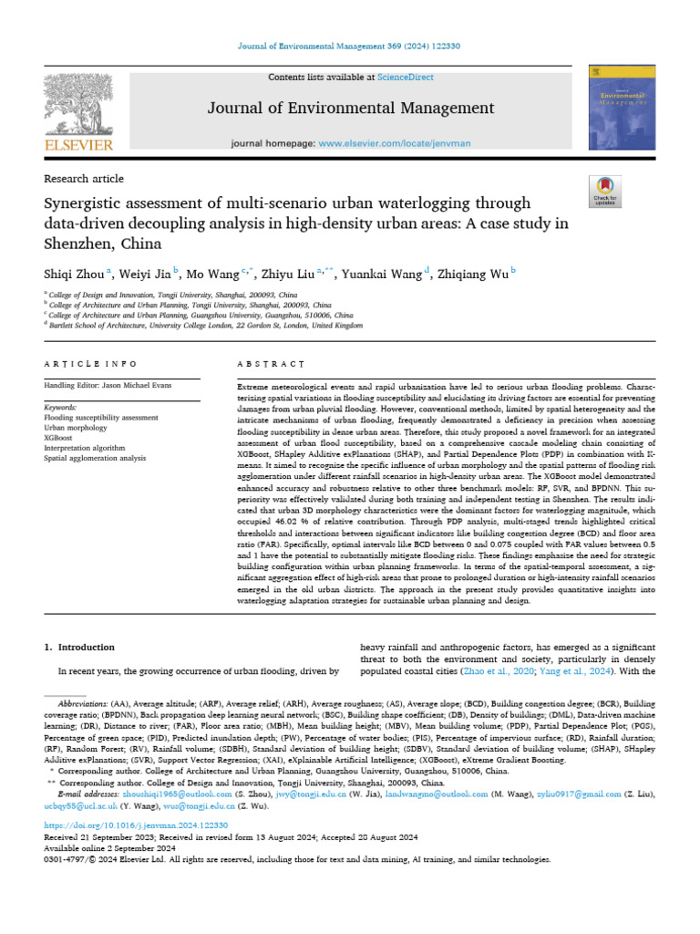 Journal of Environmental Management: Shiqi Zhou, Weiyi Jia, Mo Wang ...