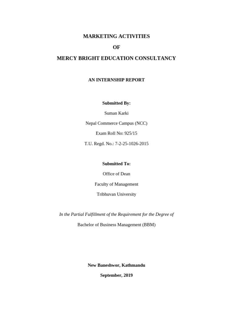 Marketing Internship Report: Mercy Bright | PDF | International English ...