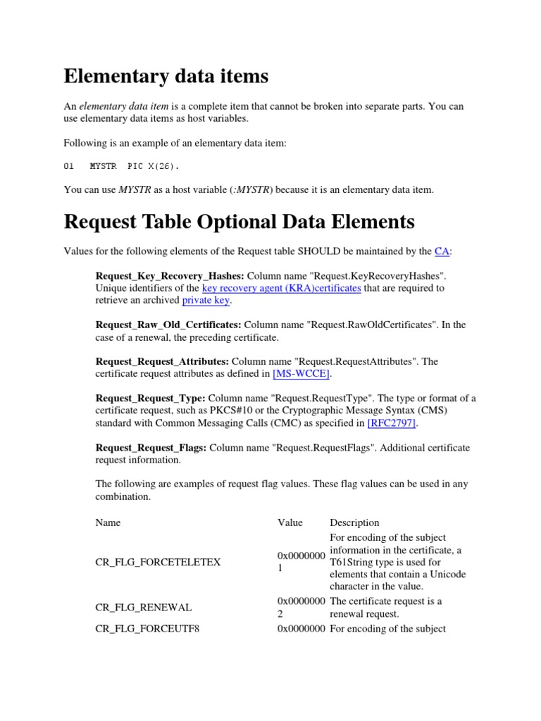 Certificate Request Data Elements | PDF | Public Key Certificate | Bracket