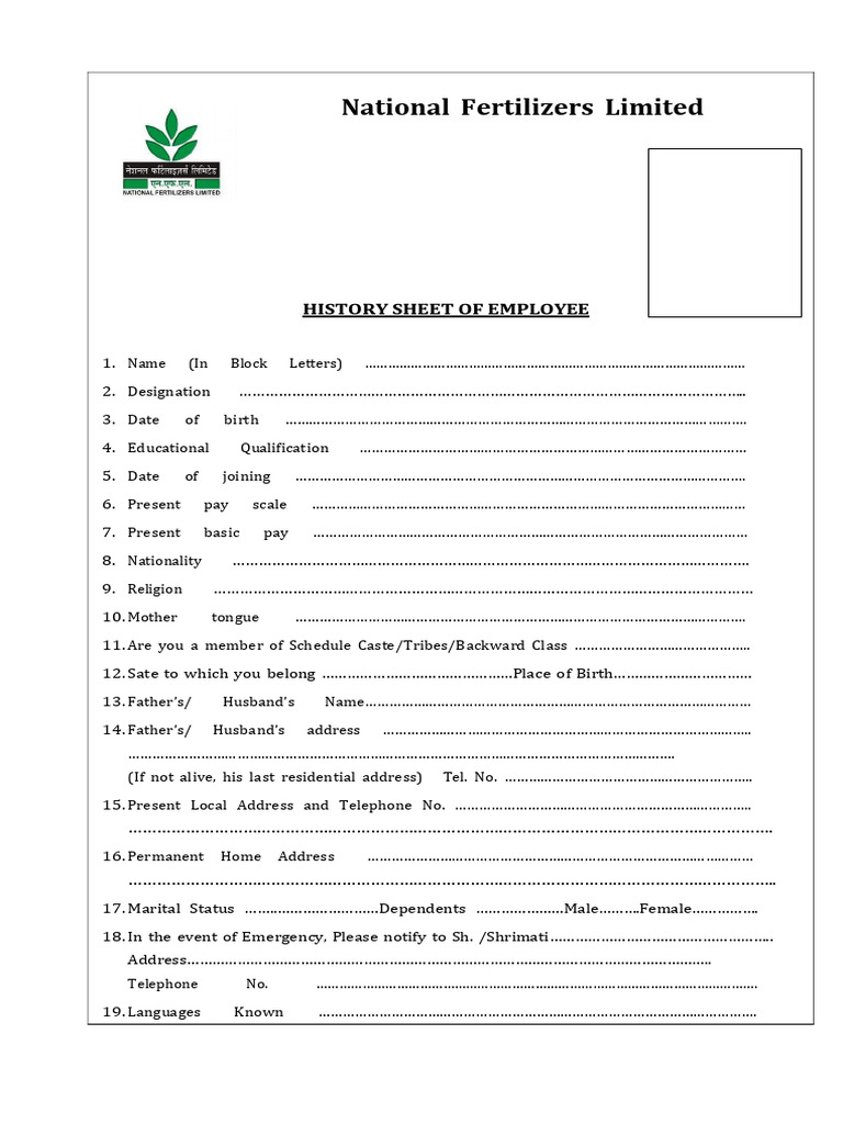 Employee History Sheet Template | PDF