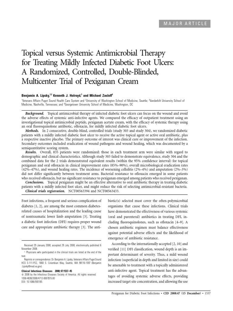 Efficacy of Pexiganan in Diabetic Foot Ulcers | PDF | Infection ...