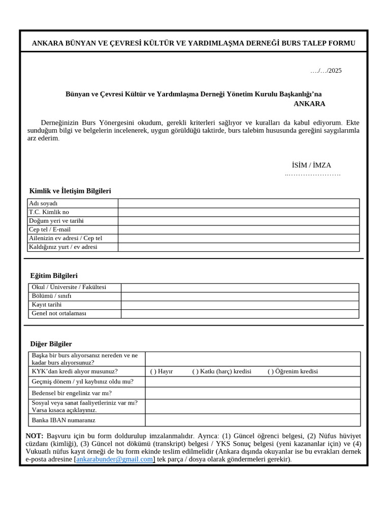 03.BUNDER Burs Basvuru Formu 2025 | PDF