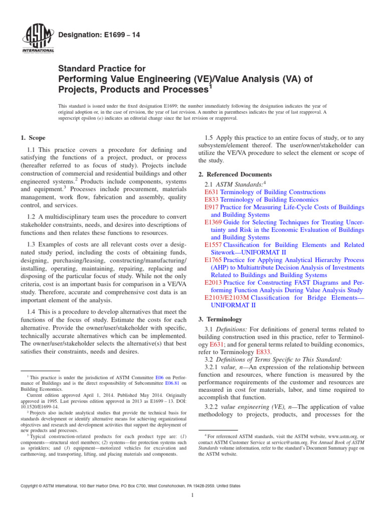 Performing Value Engineering (VE) /value Analysis (VA) of Projects, Products and Processes | PDF ...