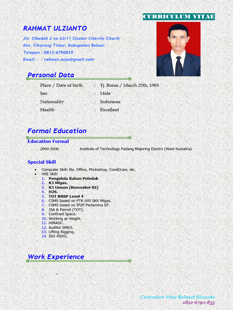CV Rahmat Ulzianto NEW 040424 | PDF | Safety | Regulatory Compliance