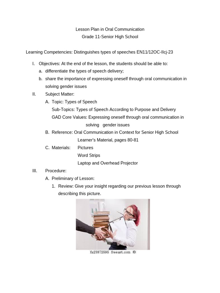 Lesson Plan in Oral Communication 3 | PDF | Communication | Lesson Plan
