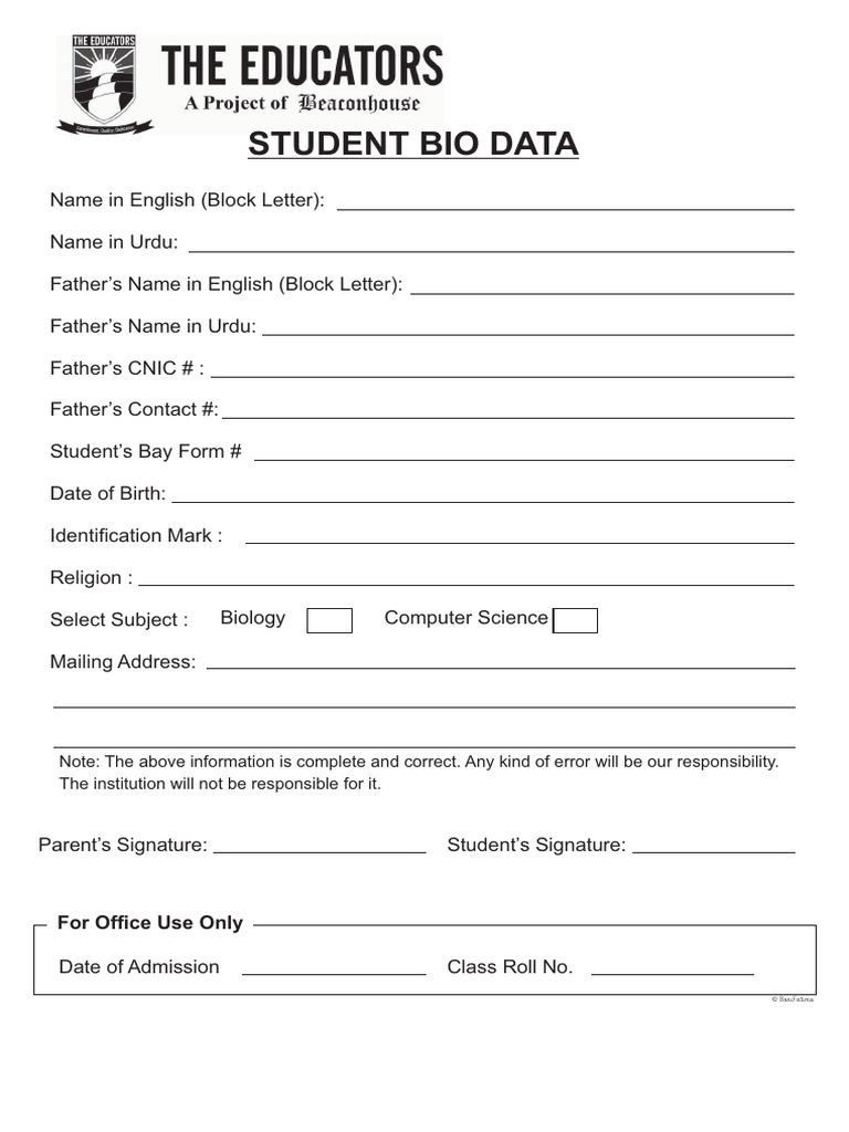 Bio Data Form | PDF
