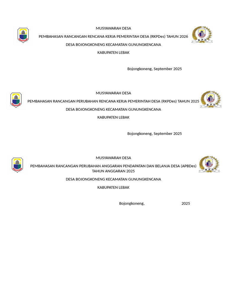 Spanduk Musdes RKPDes 2026 Desa Bojongkoneng | PDF
