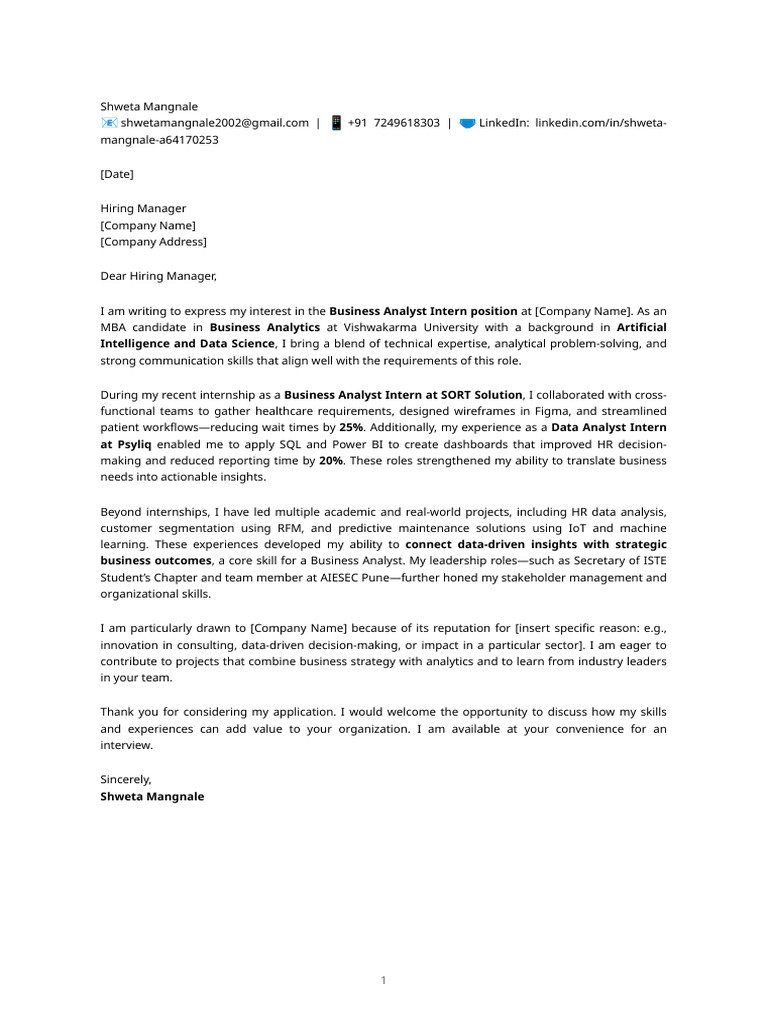 Ba Cover Letter | PDF