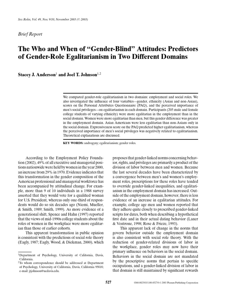 The Who and When of "Gender-Blind" Attitudes - Predictors of Gender ...