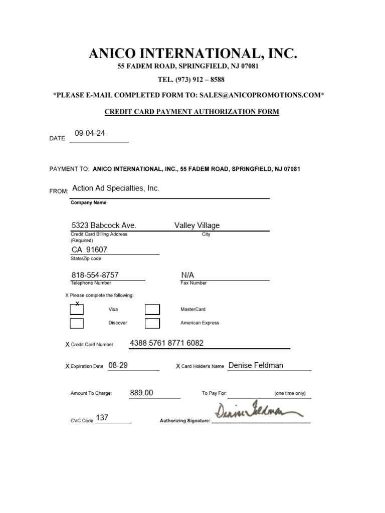 Credit Card Payment Form for ANICO | PDF
