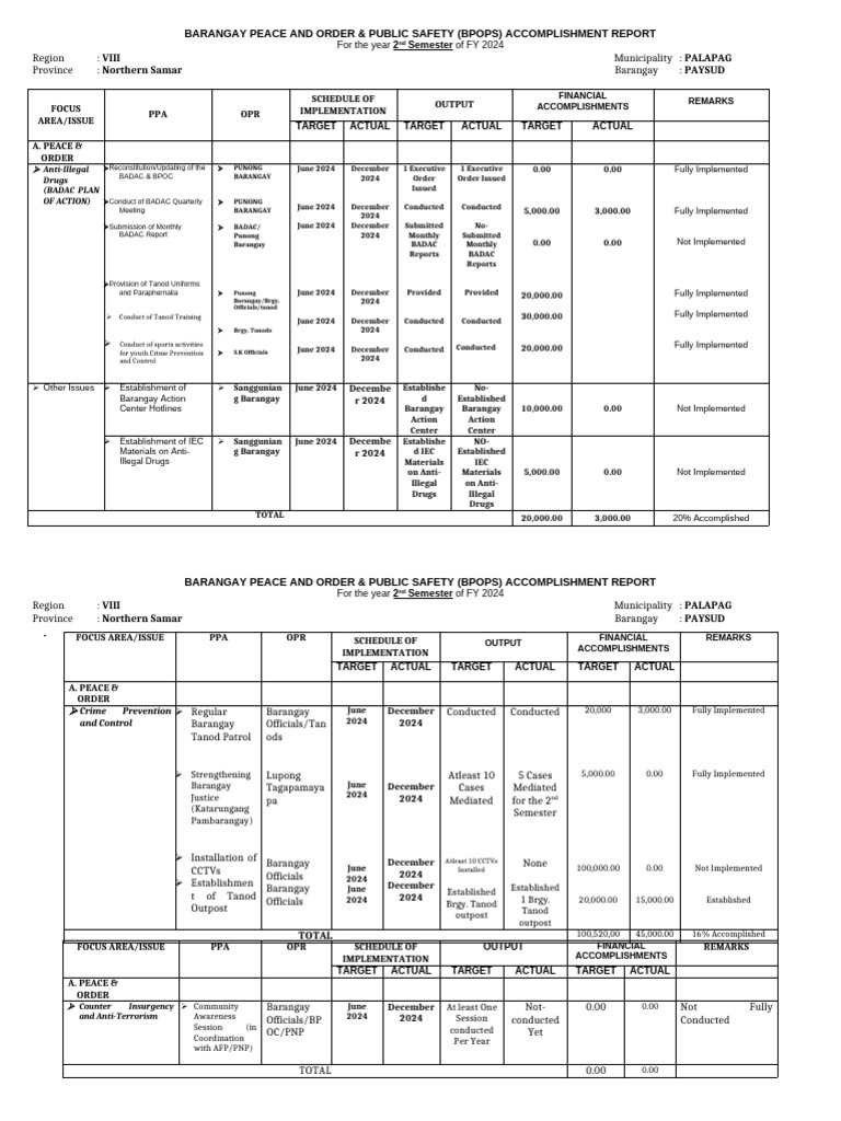 BPOPS Accomplishment Report FY 2024 | PDF | National Security