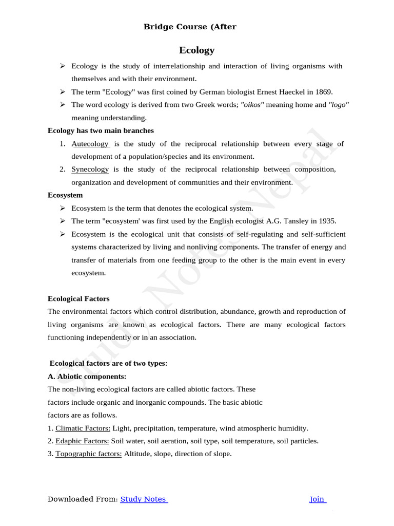 Ecology Study Notes Nepal | PDF | Food Web | Ecosystem