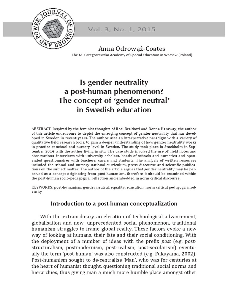 Is Gender Neutrality A Post-Human Phenomenon? The Concept of Gender ...
