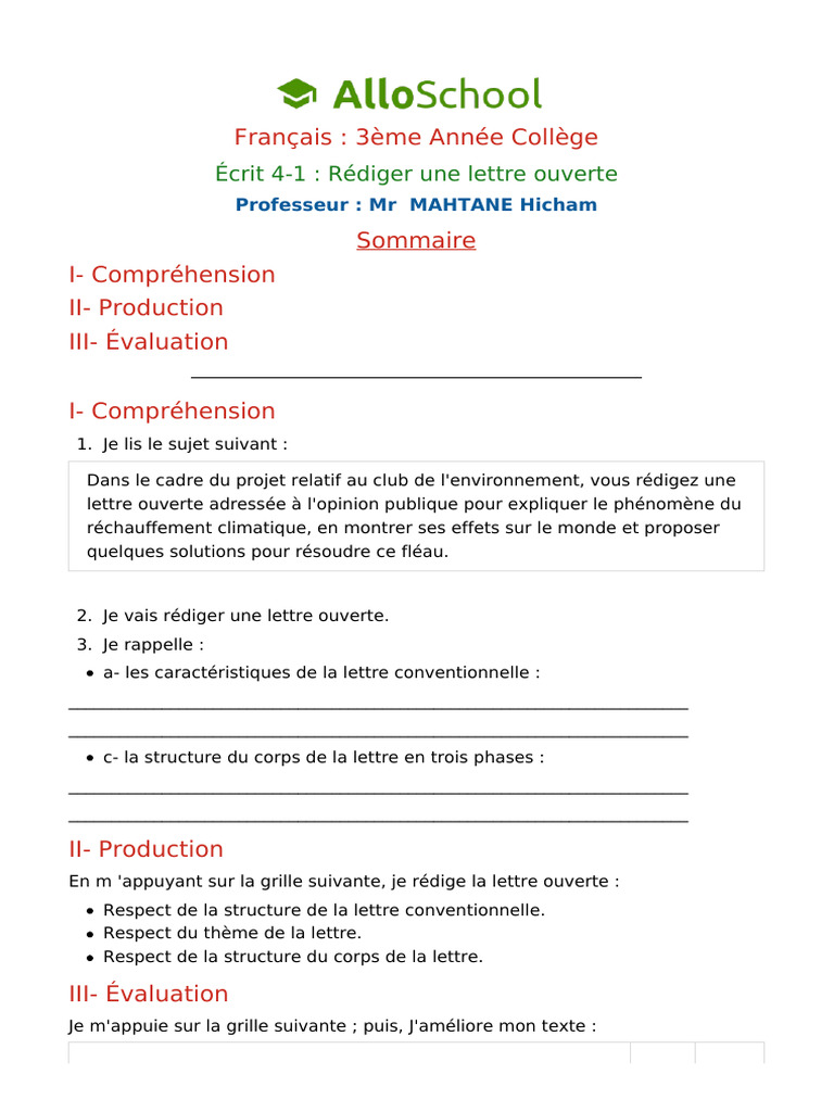 Ecrit 4 1 Rediger Une Lettre Ouverte 2 | PDF