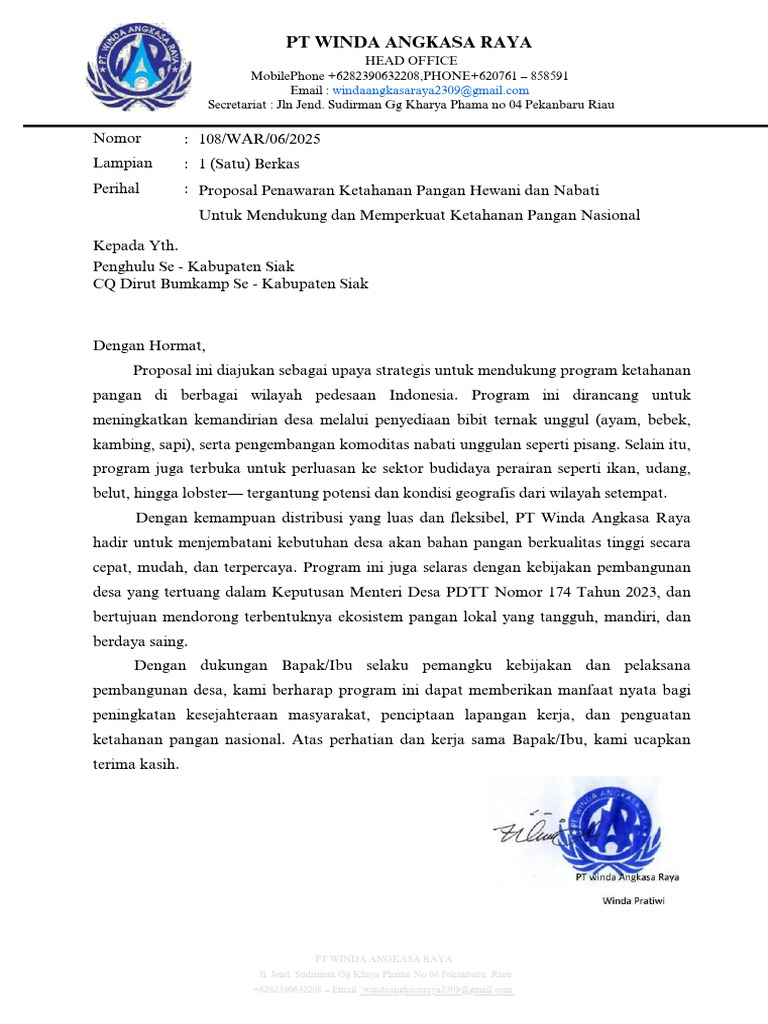 Penghulu Siak CQ Dirut Bumkamp Penawaran Ketapang PT War | PDF