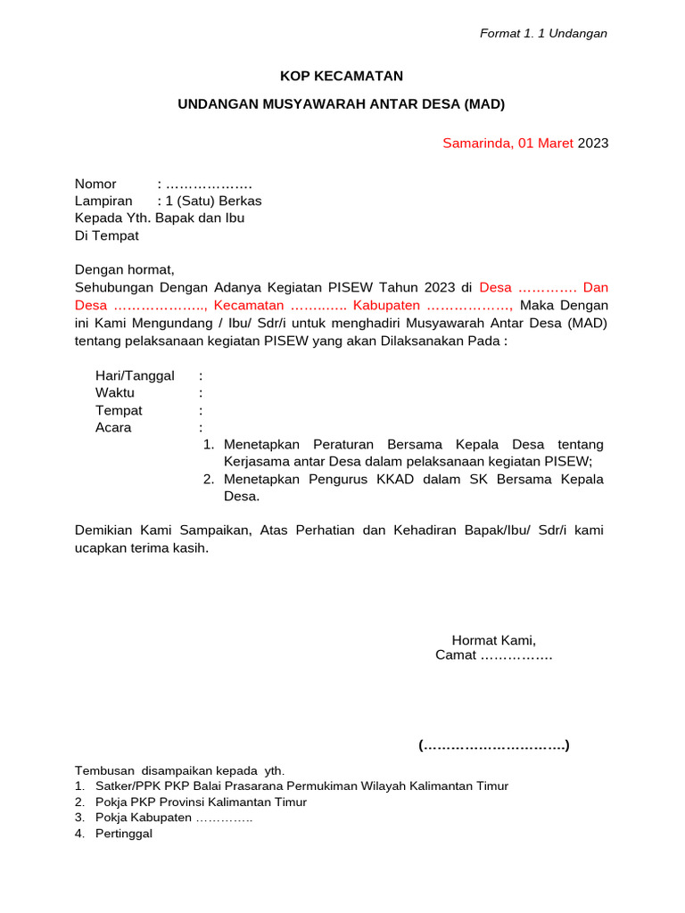 Undangan Musyawarah Antar Desa 2023 | PDF