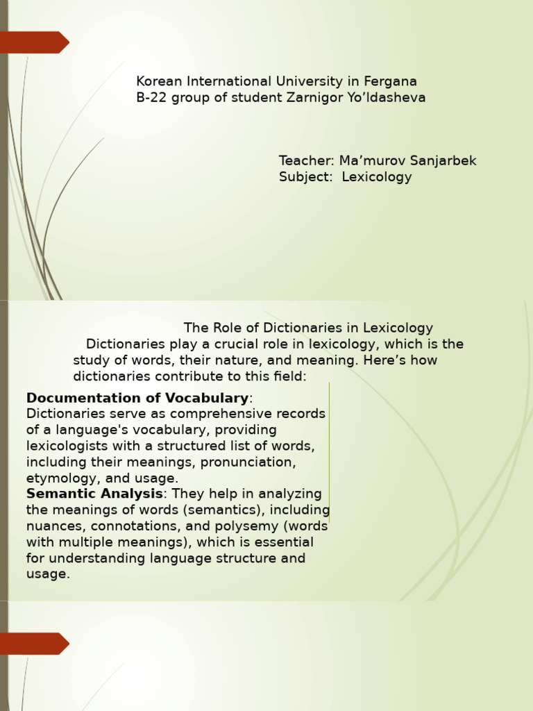The Role of Dictionaries in Lexicology | PDF | Semantics | Lexicology