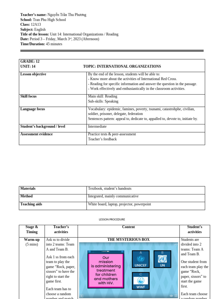 International Organizations Lesson Plan | PDF | International Red Cross ...