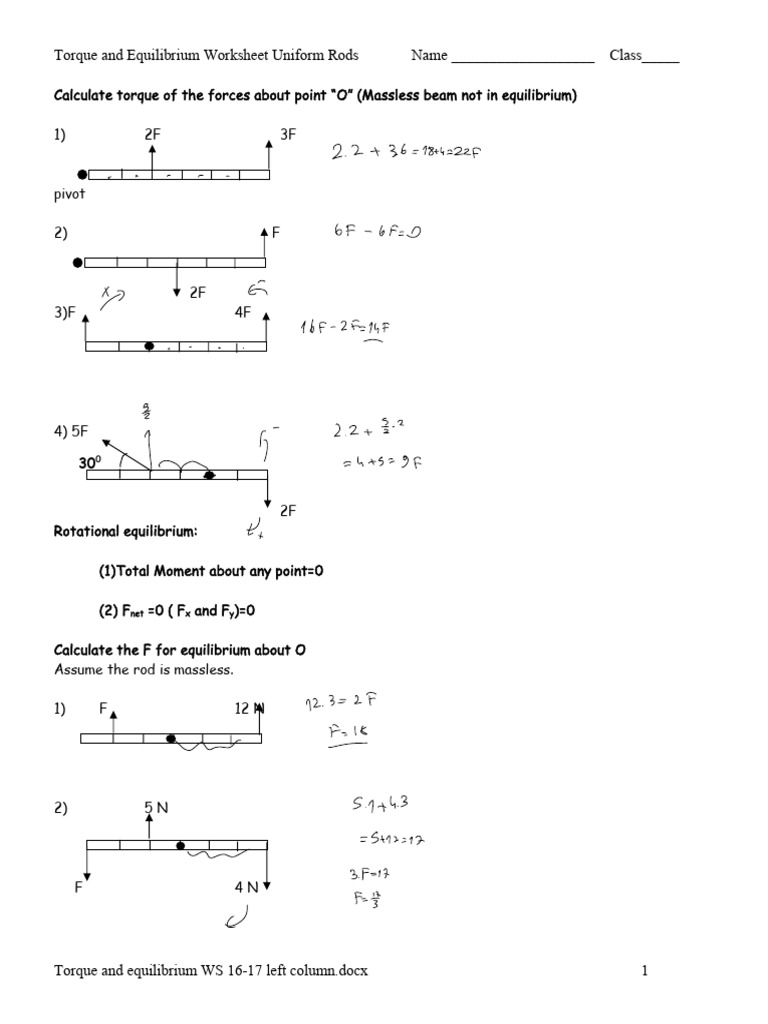 Torque and Equilibrium WS | PDF | Physical Quantities | Applied And Interdisciplinary Physics