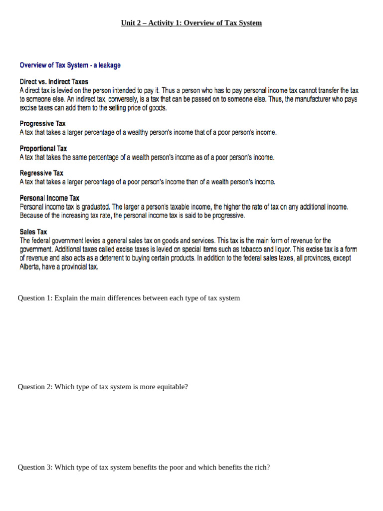 Unit 2 - Activity 3 - Overview of Tax System Worksheet | PDF