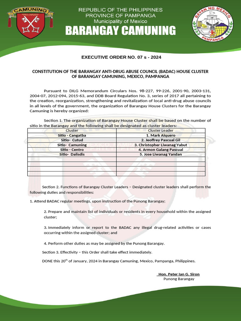 EO BADAC 2024 House Cluster Leader | PDF | Social Aspects Of ...