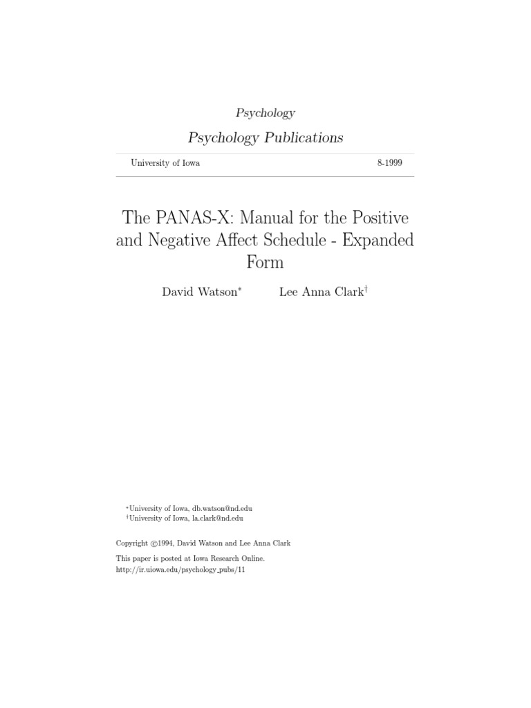 The PANAS-X - Manual For The Positive and Negative Affect Schedule ...