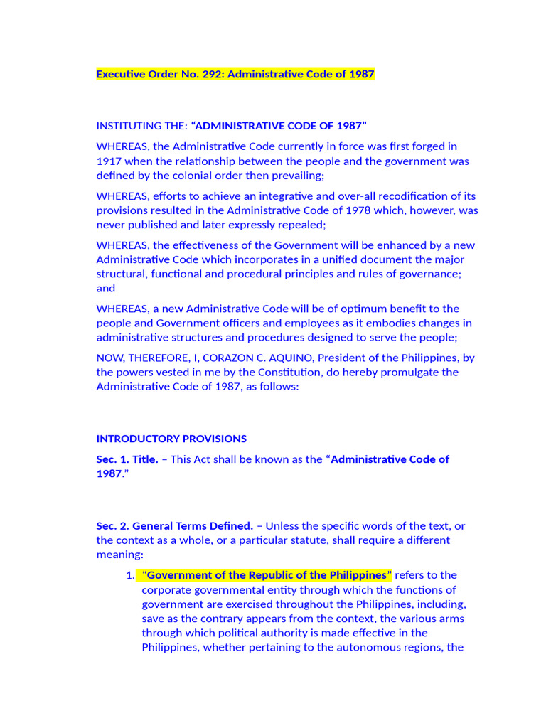 Administrative Code of 1987 Overview | PDF | Vice President Of The ...