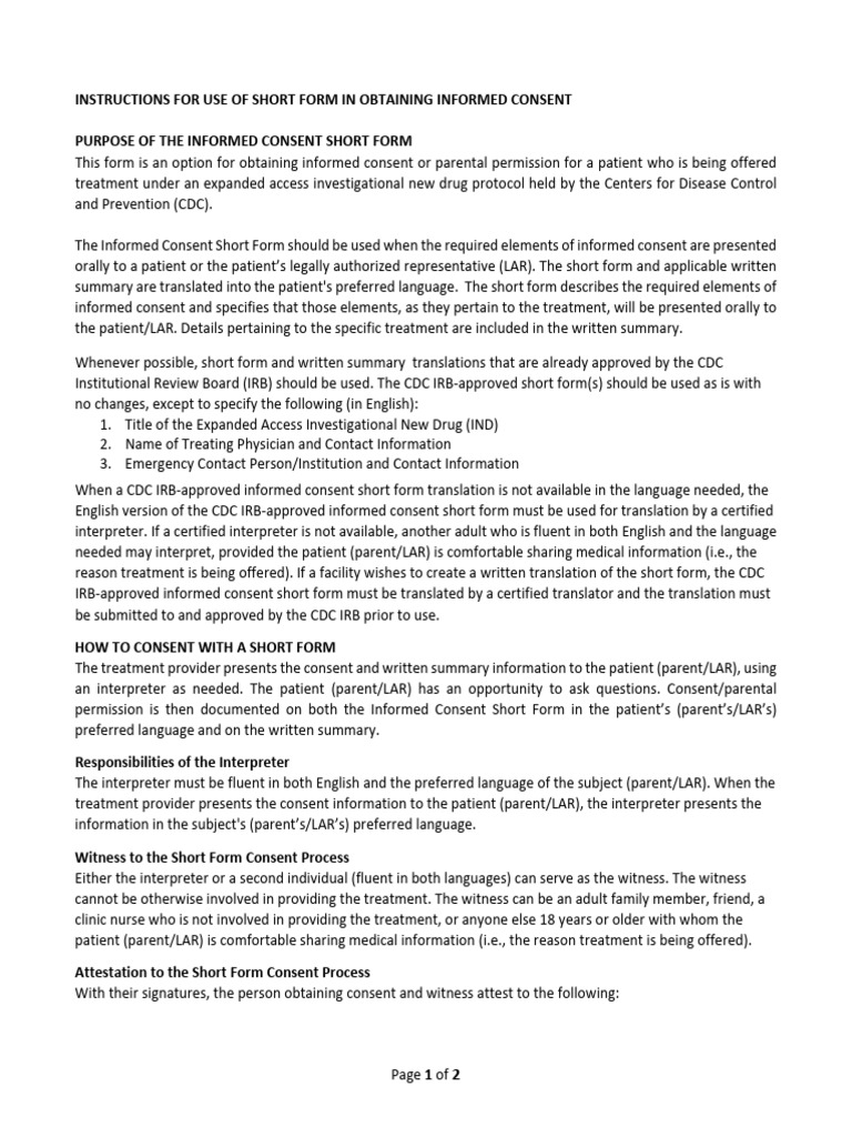 Informed Consent Short Form Guide | PDF | Informed Consent ...