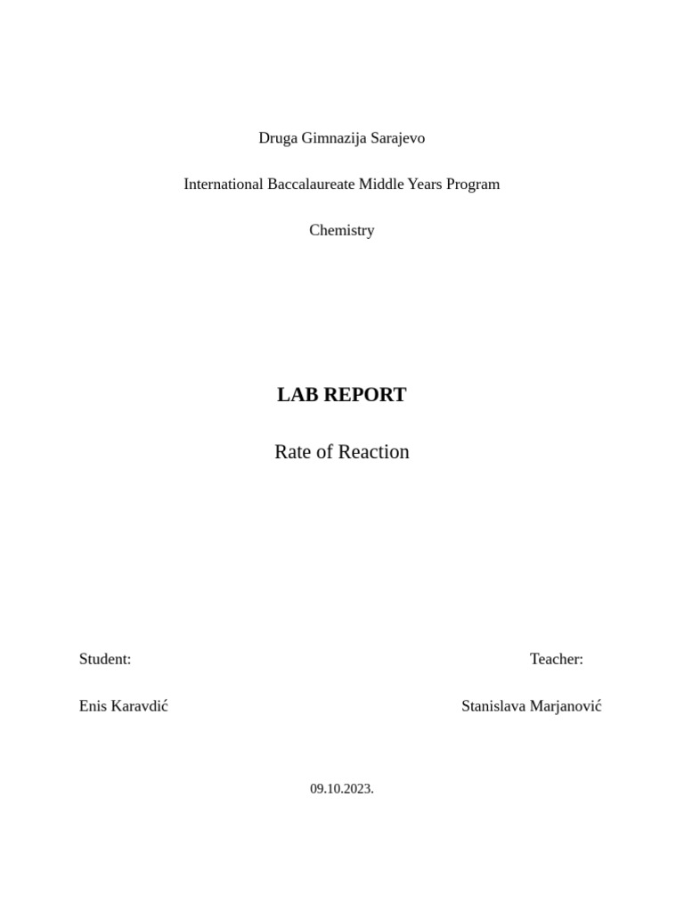 Chemistry Lab Report: Rate of Reaction | PDF | Experiment ...