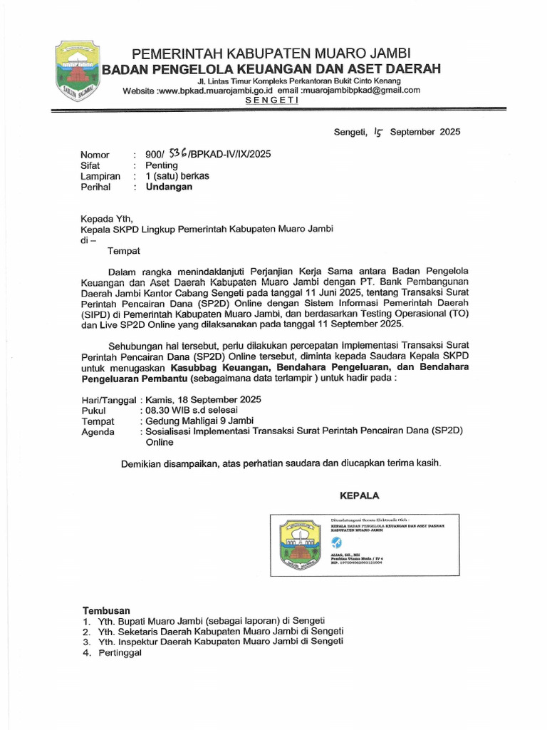 Undangan SKPD SP2D Online | PDF