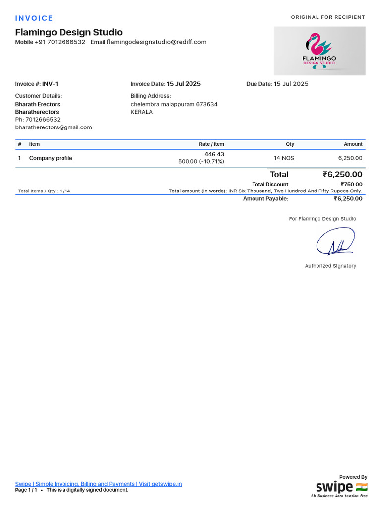 Invoice Flamingo Design Studio INV 1 | PDF