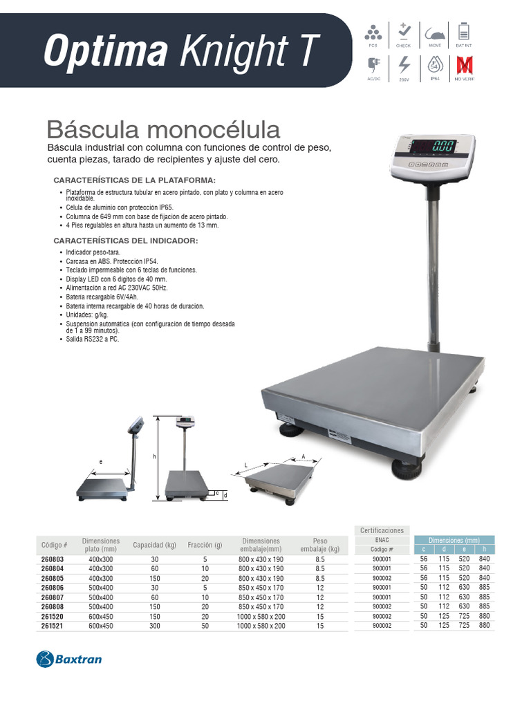Báscula Monocélula Industrial Optima | PDF