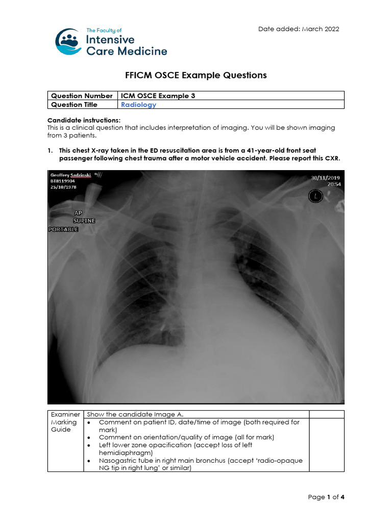 FFICM OSCE Imaging Question Examples | PDF | Diseases And Disorders ...