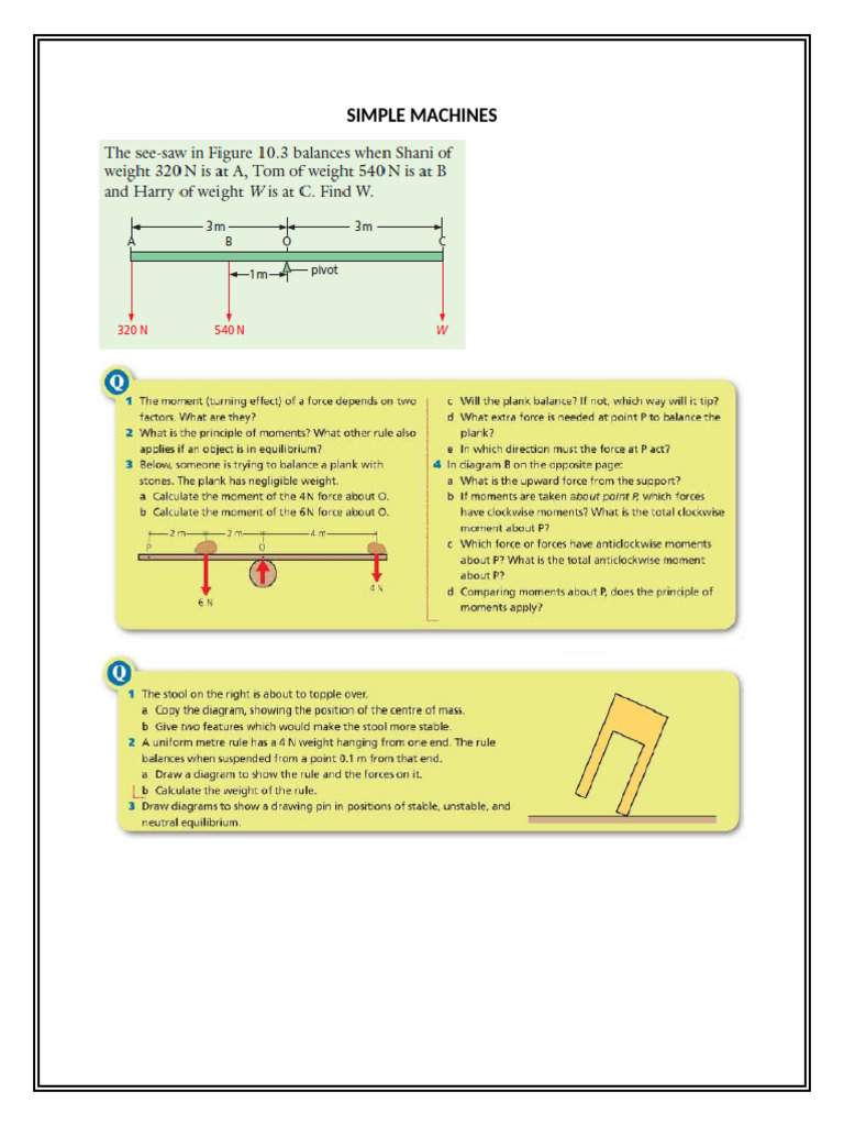 Simple Machines Worksheet | PDF