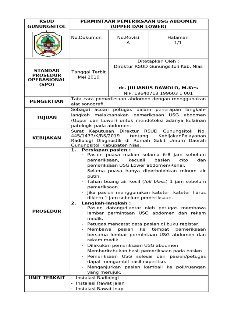 12 Fix - Spo Persiapan Pemeriksaan USG Abdomen Di Instalasi Radiologi | PDF