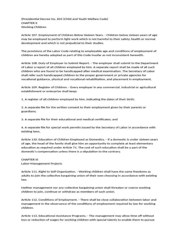 Presidential Decree No. 603 | PDF | Employment | Justice