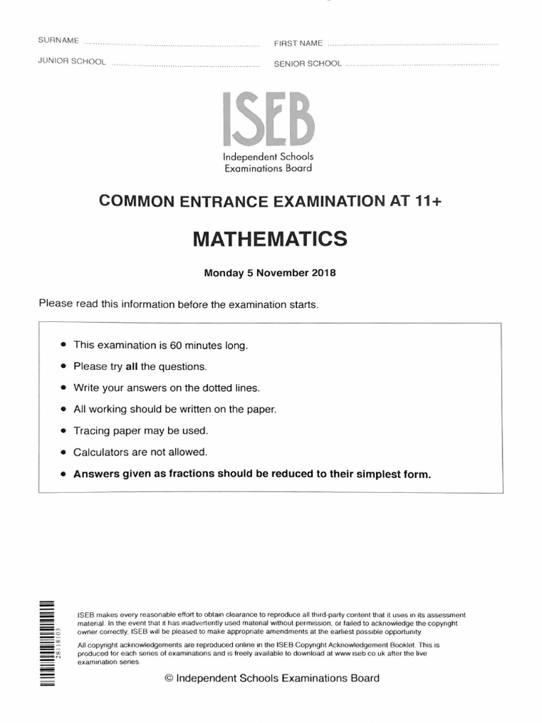 ISEB Nov 2018 Paper | PDF